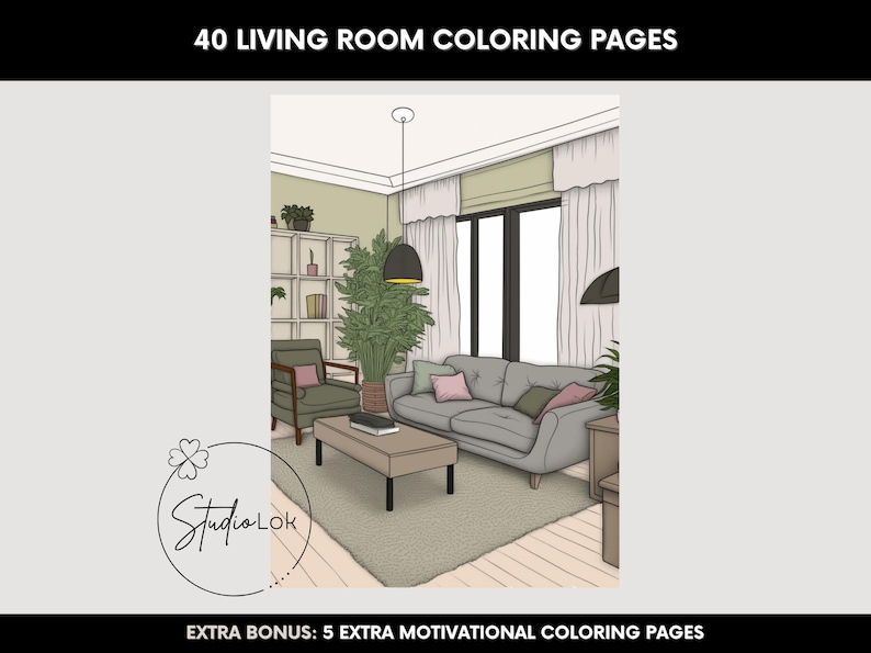 Relaxing Interior Design Coloring Book, 40 Printable Home Decor Pages ...