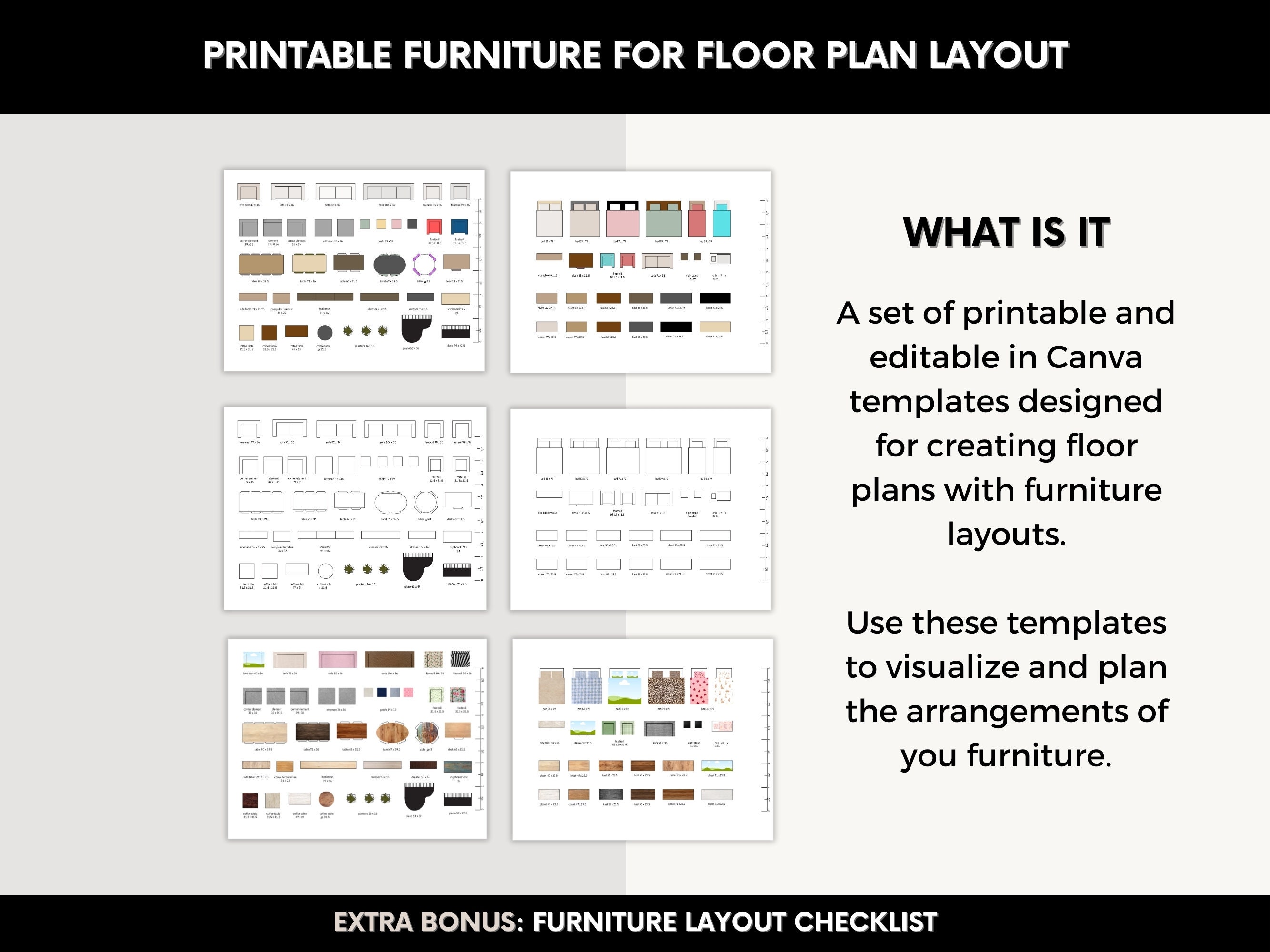 Furniture Plan Rooms, Customizable Printable and Editable Furniture ...