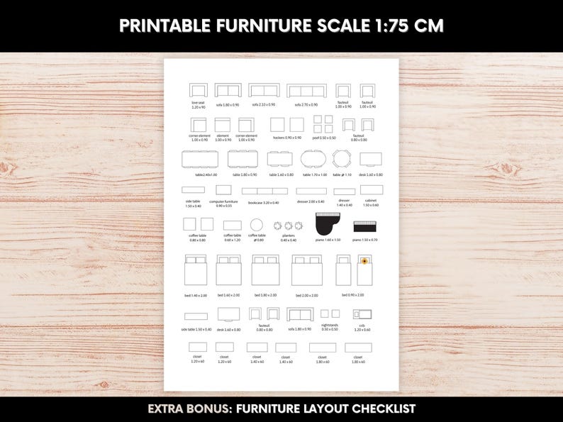 Printable Scale Furniture Template, 1:75 Interior Design Floor Plan Kit ...