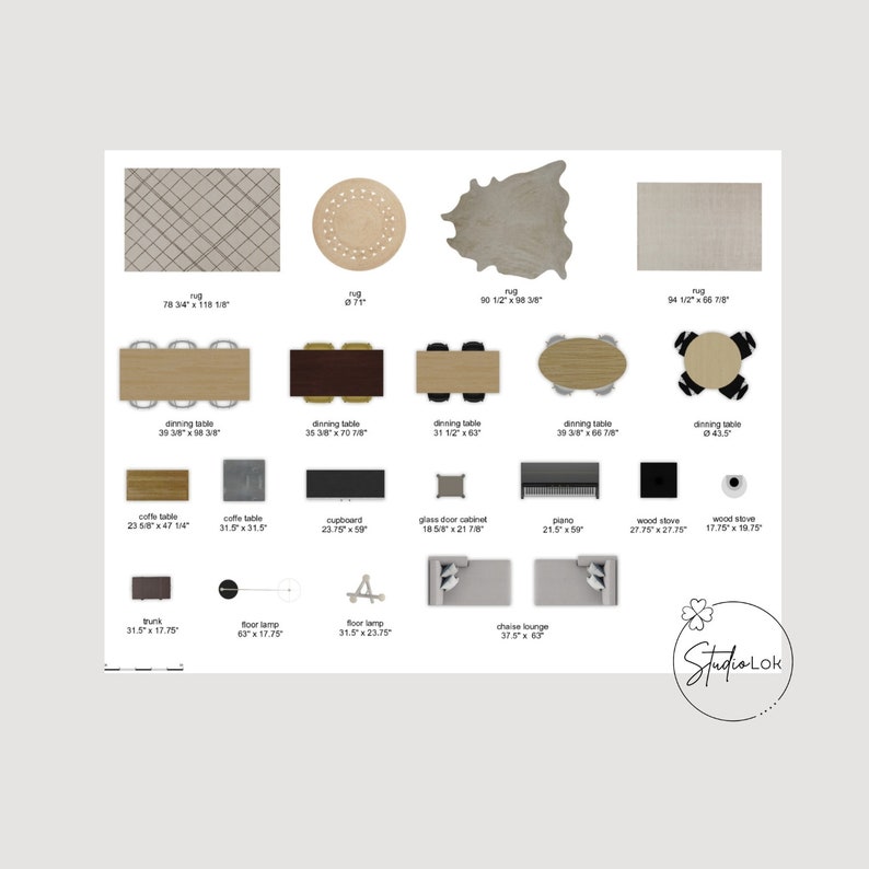 Printable Scale Furniture Cutouts for Living Room Floorplan, Living ...