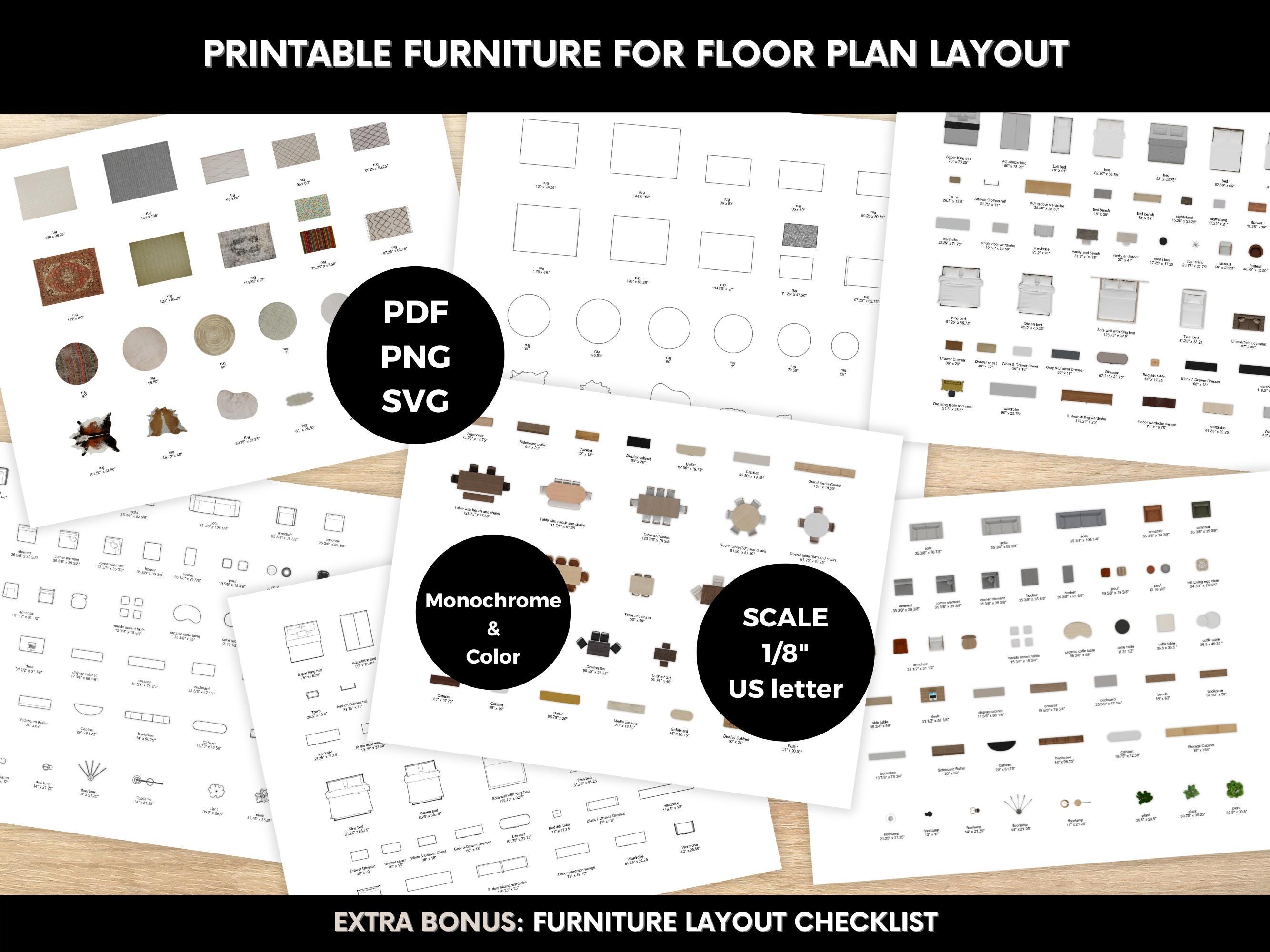Printable Scale Furniture Templates Interior Design Scale 1/8" DIY ...
