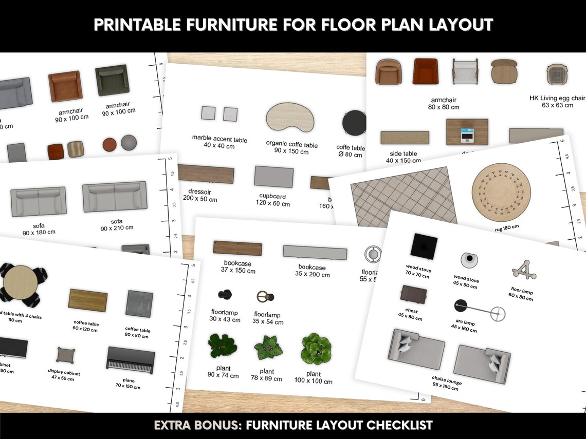 Printable Scale Furniture Cutouts for Living Room Floorplan, Living ...