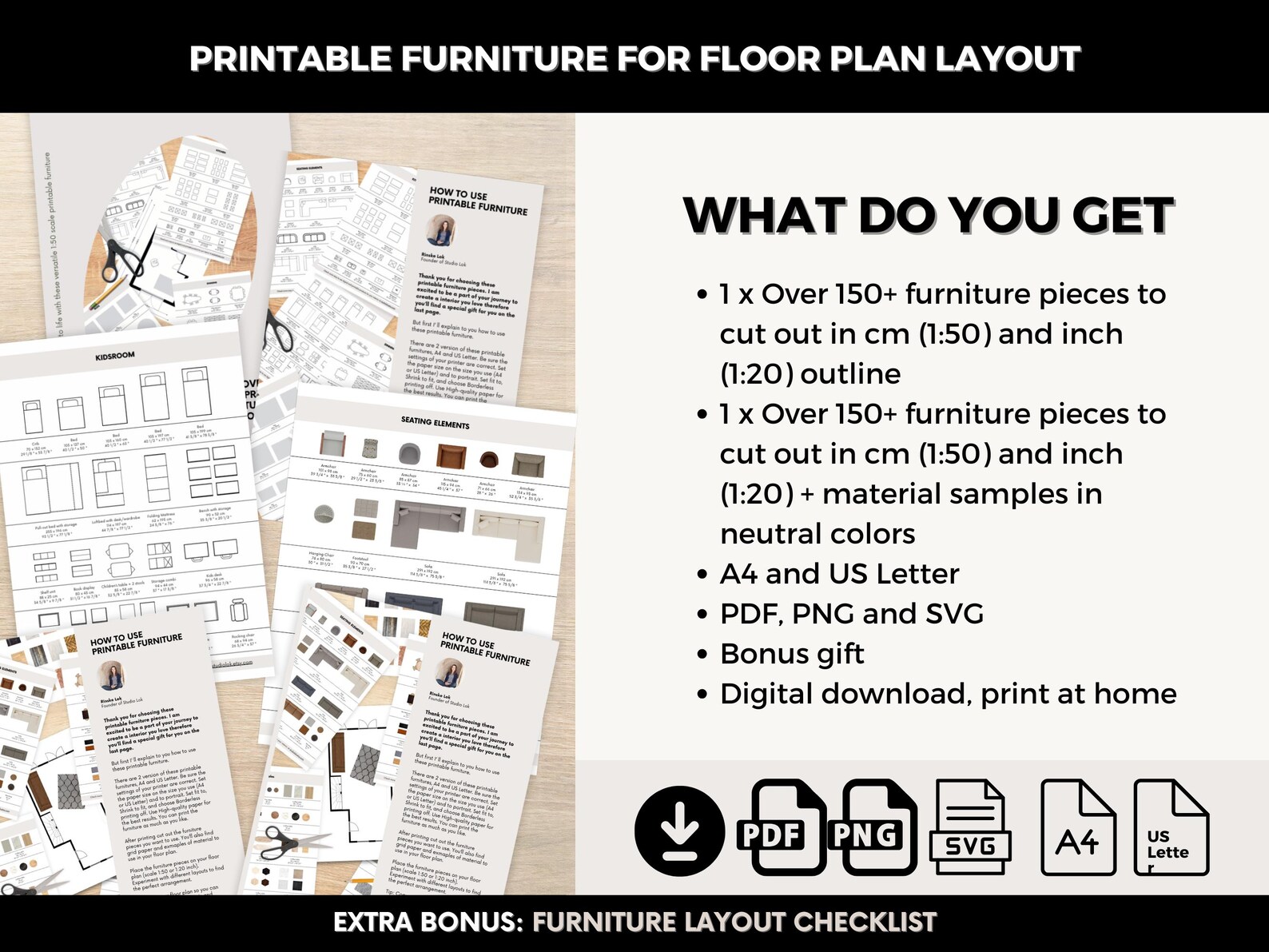 Printable Scale Furniture Templates Interior Design 1:50 Scale DIY ...