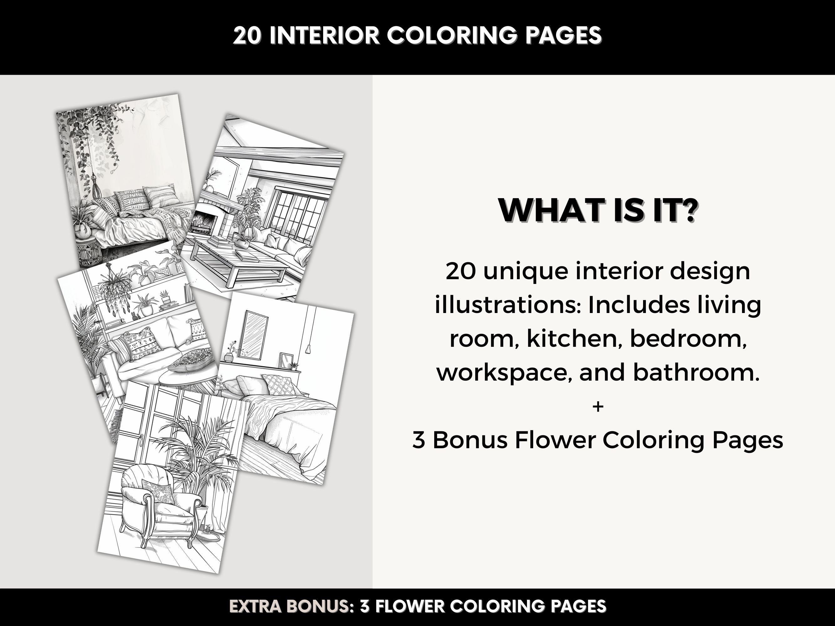 Cozy Home Coloring Pages, Living Room, Kitchen, Bedroom, Bathroom ...