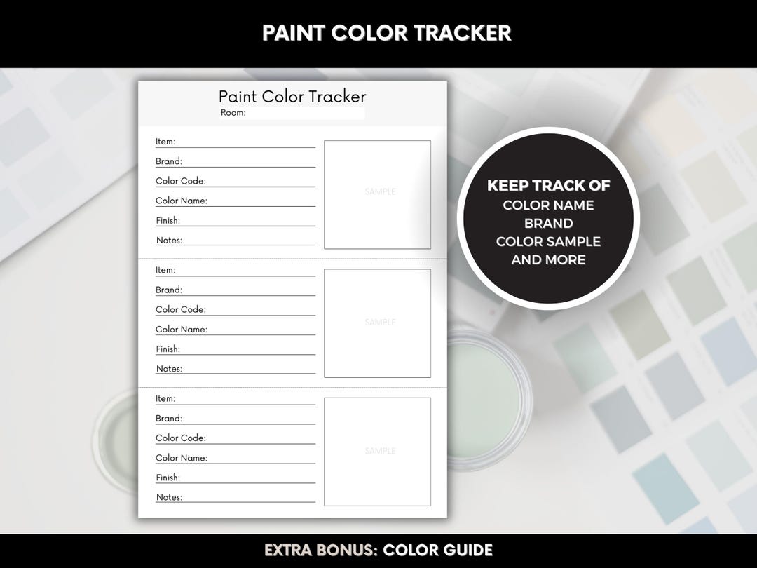 Paint Color Palette Printable, Paint Color Tracker, Color Brand, Colour ...