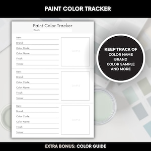 Paint Color Palette Printable, Paint Color Tracker, Color Brand, Colour ...