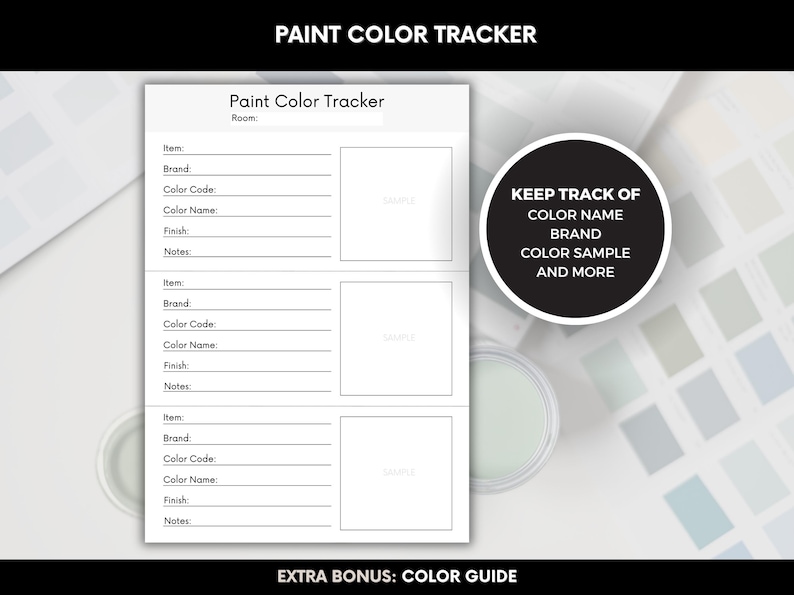 Paint Color Palette Printable, Paint Color Tracker, Color Brand, Colour ...