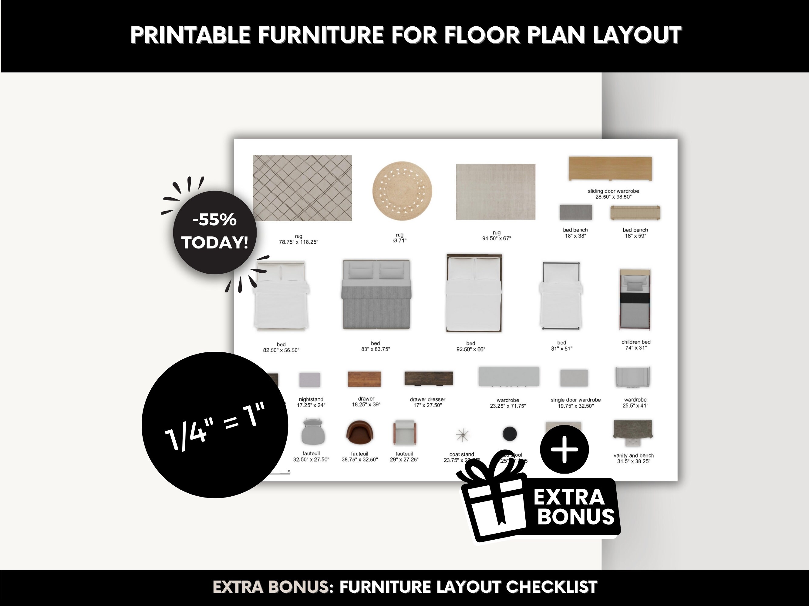 Printable Furniture Bedroom Template, Bedroom Design Kit, Bedroom ...