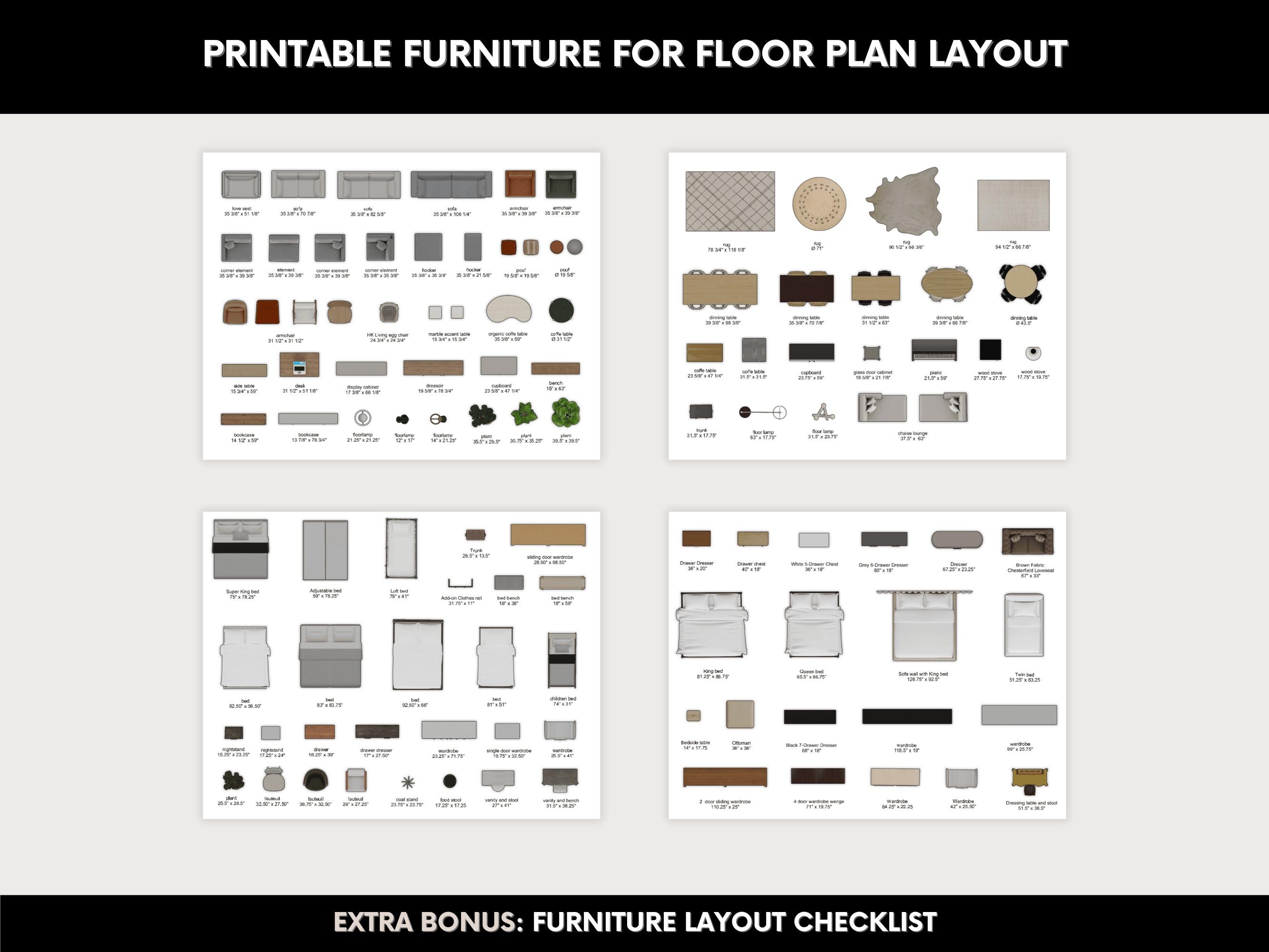 Printable Furniture Bedroom and Living Room Template, Interior Design ...