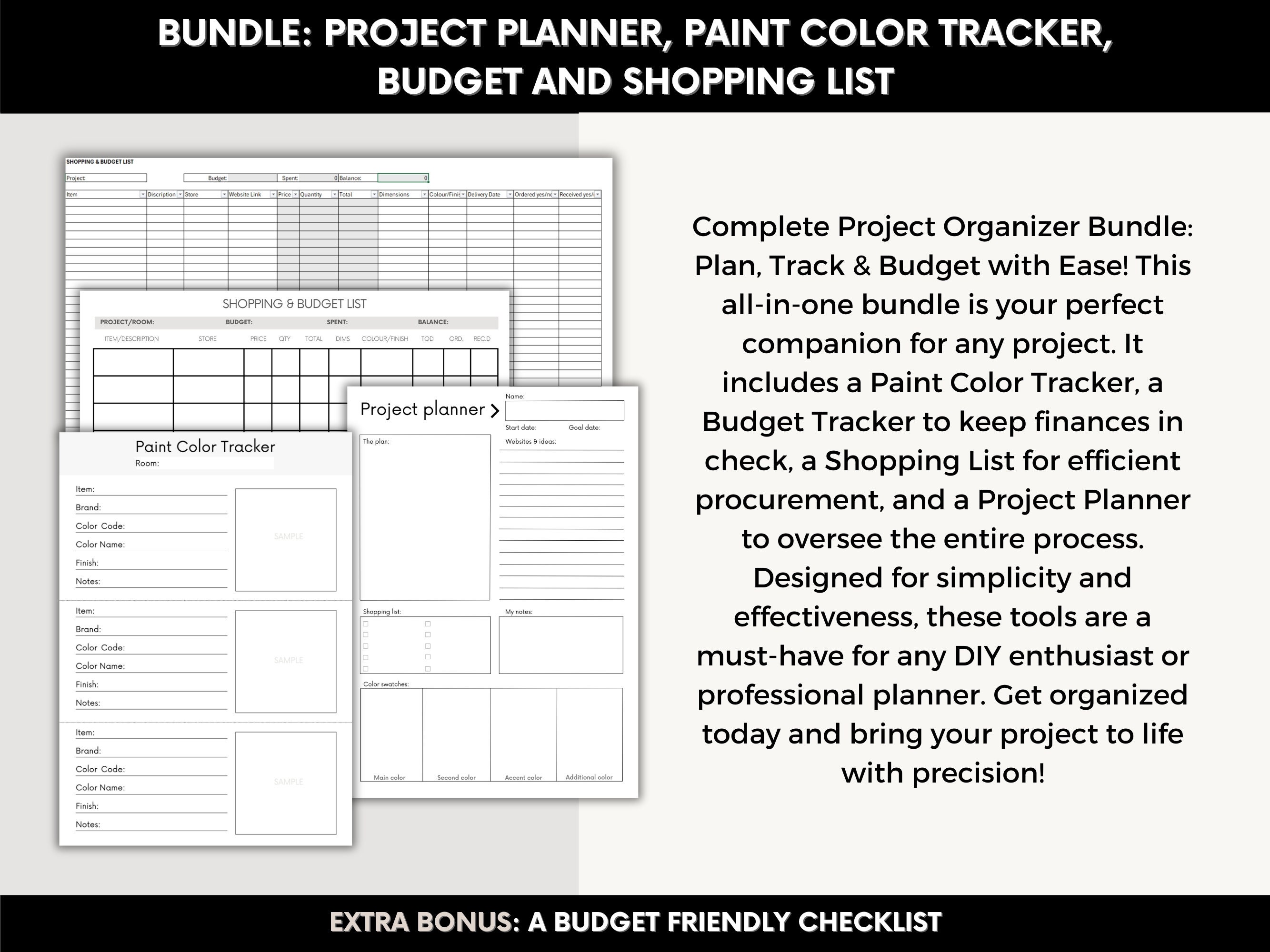 Complete Home Improvement Planner Set, Paint Color Tracker, Budget ...