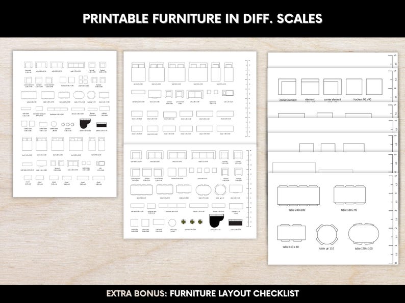 Printable Furniture Templates Bundle Scale 1/25 1/50 1/75, A4 PDF and ...