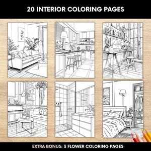 Cozy Home Coloring Pages, Living Room, Kitchen, Bedroom, Bathroom ...
