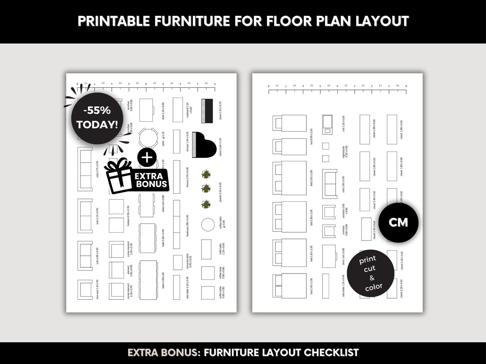 Printable Template Scale Furniture A4 Coloring Page Scale Furniture ...