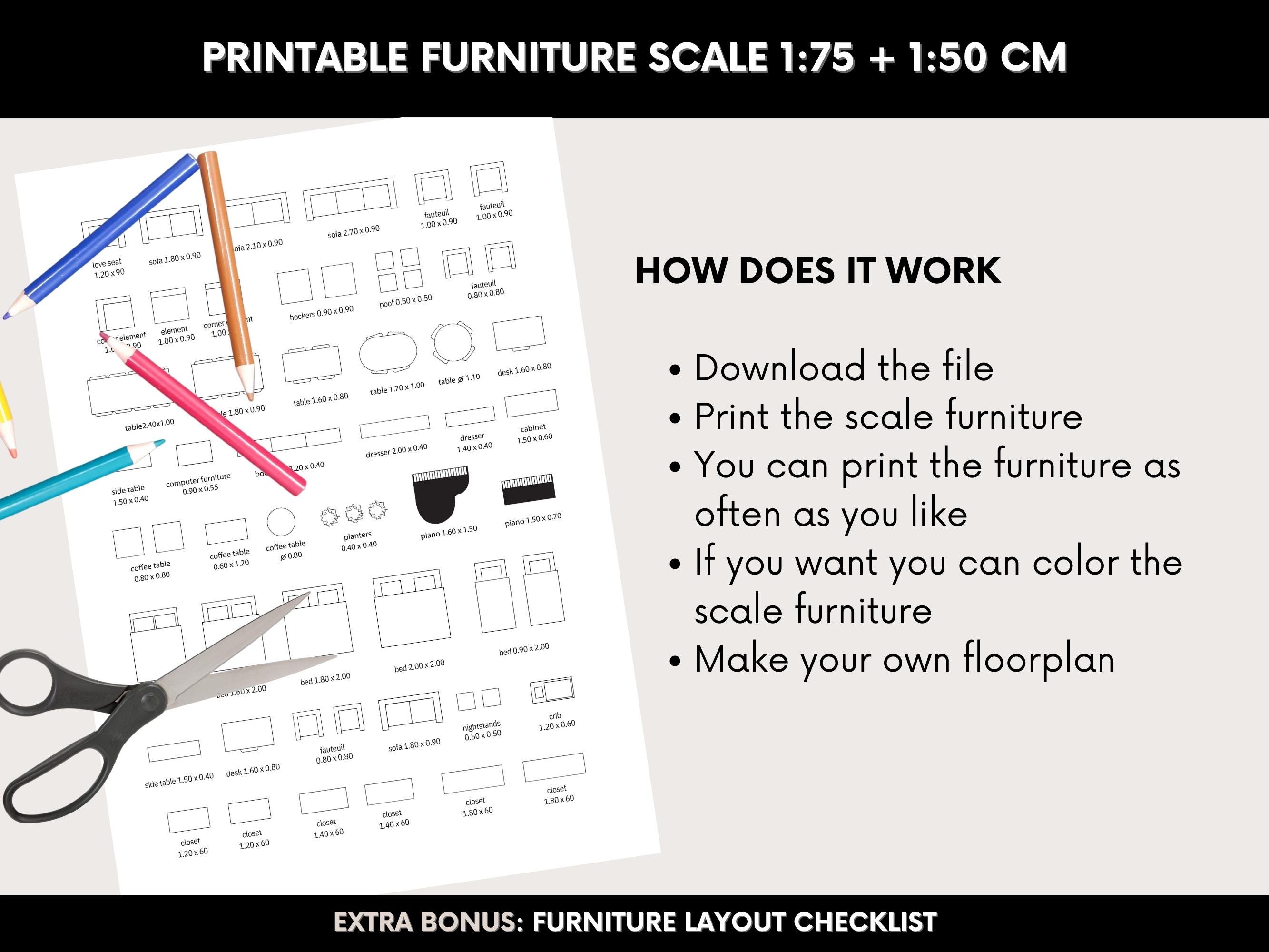 Miniature Printable Furniture Set in 2 Scales, Topview Furniture Bundle ...