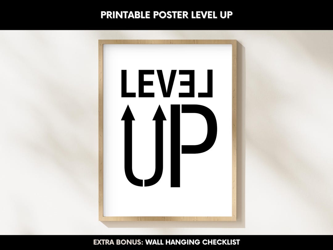 Printable Level up Typography Poster, Minimalist Black & White ...