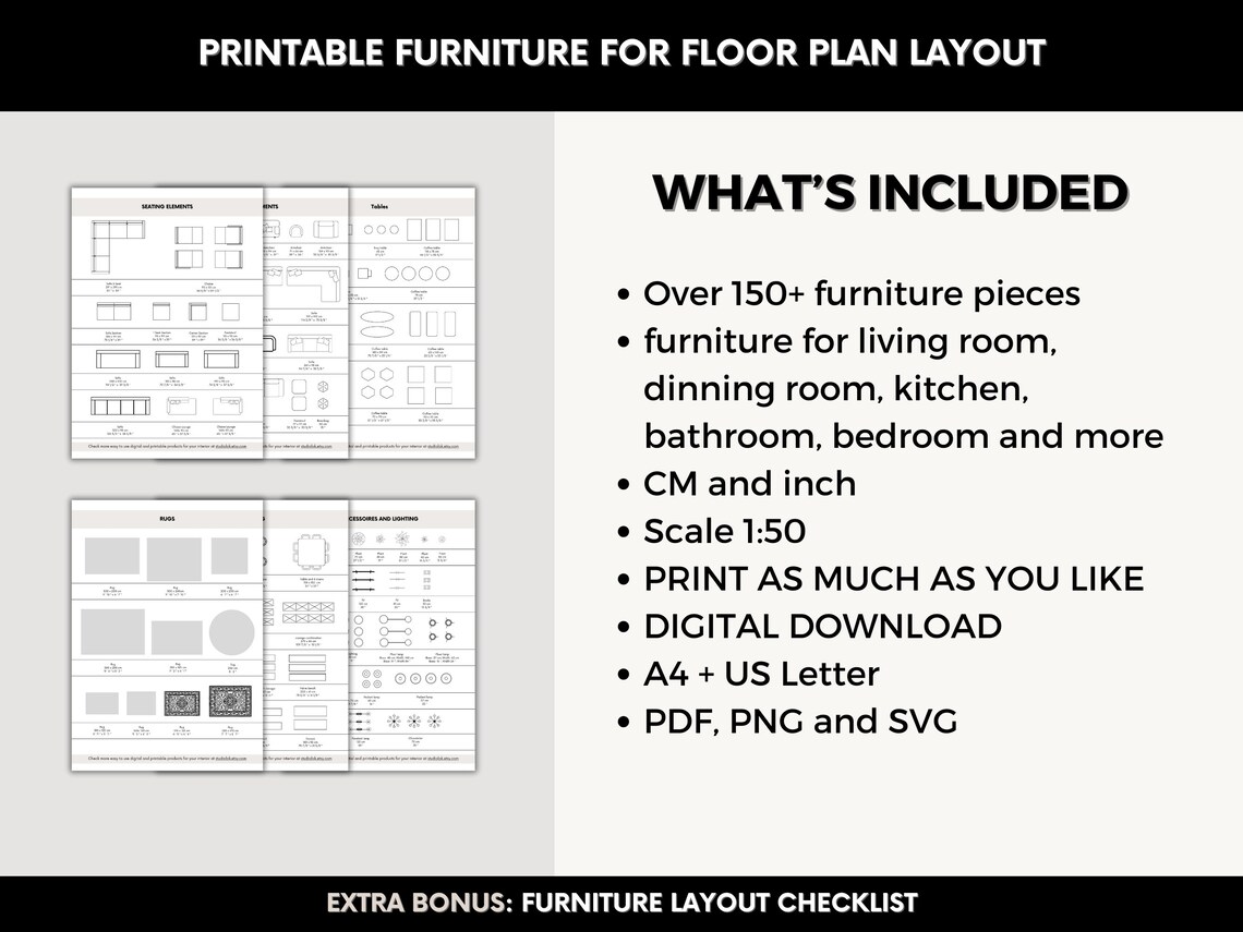 Printable Scale Furniture Templates Interior Design 1:50 Scale DIY ...