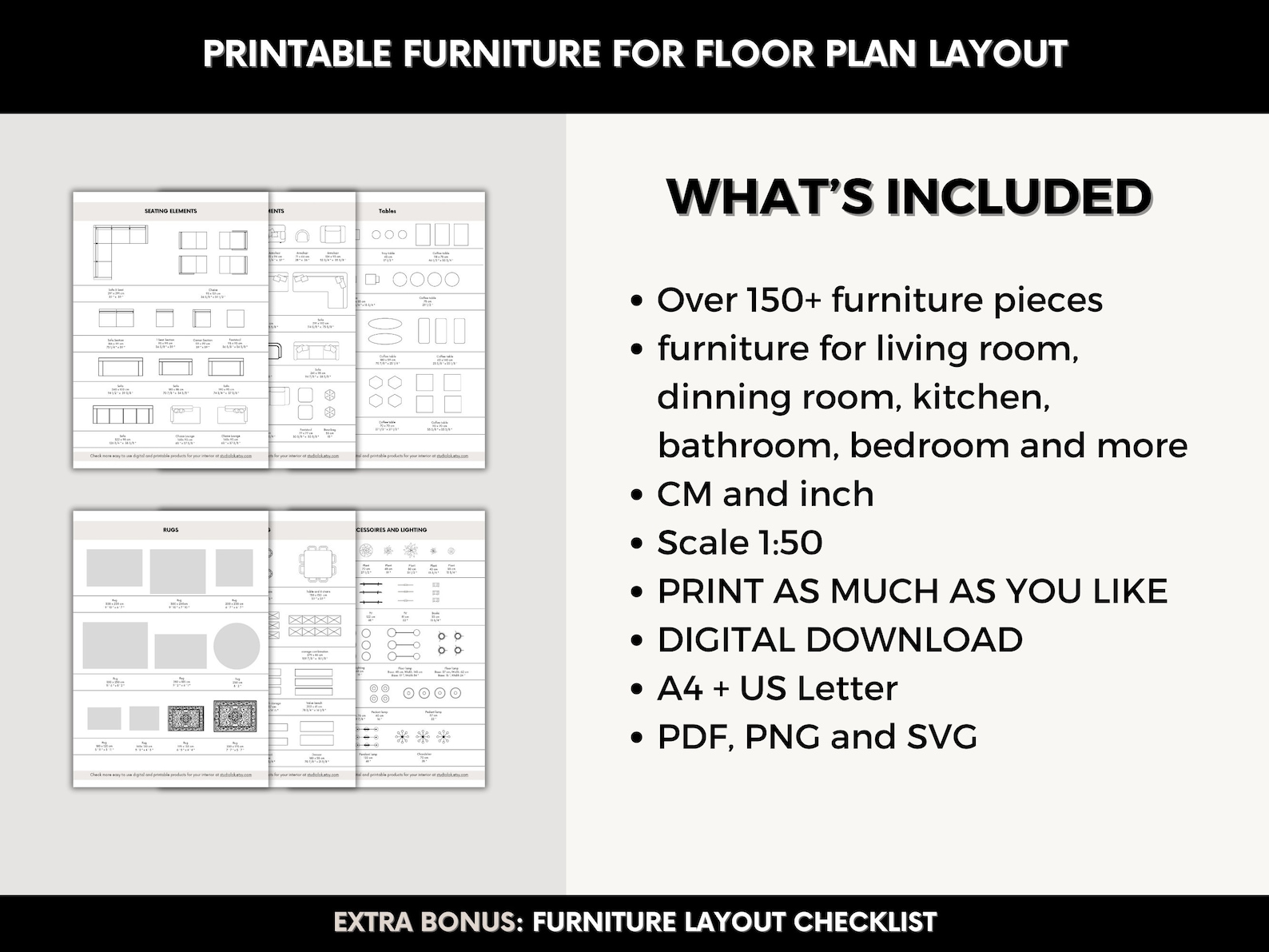 Printable Scale Furniture Templates Interior Design 1:50 Scale DIY ...