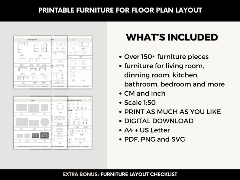 Printable Scale Furniture Templates Interior Design 1:50 Scale DIY ...