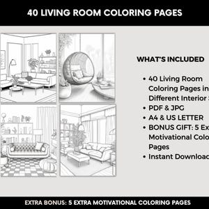 Relaxing Interior Design Coloring Book, 40 Printable Home Decor Pages ...