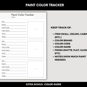 Paint Color Palette Printable, Paint Color Tracker, Color Brand, Colour ...