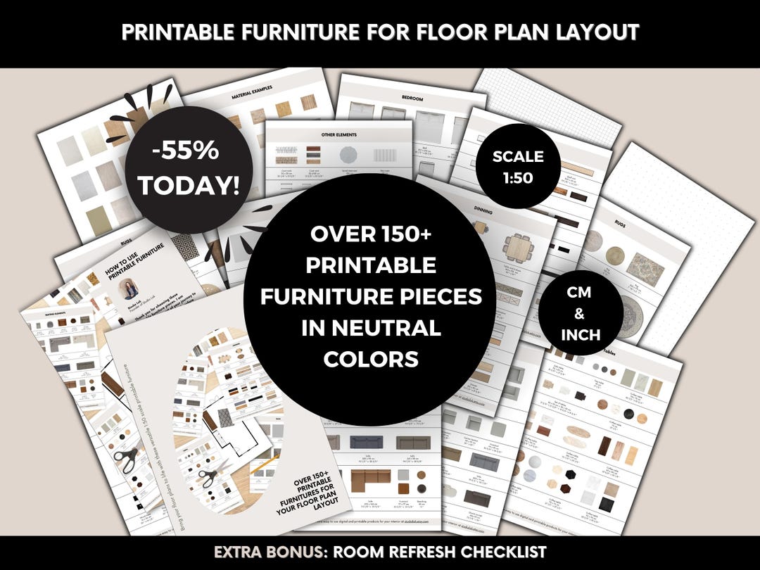Printable Scale Furniture Templates Interior Design in Neutral Colors ...