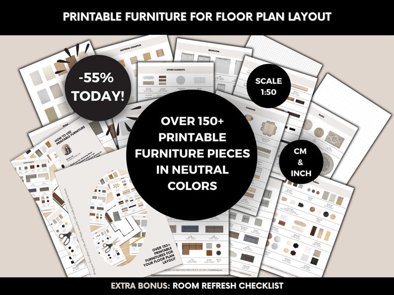 Printable Scale Furniture Templates Interior Design in Neutral Colors ...