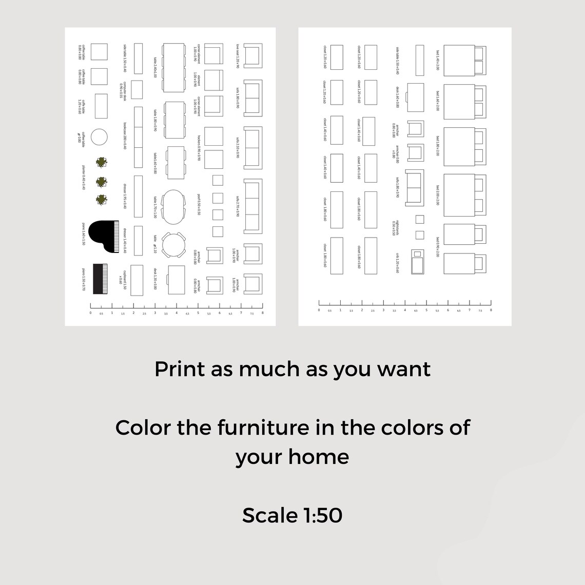 Printable Template Scale Furniture A4 Coloring Page Scale Furniture For Your Floorplan Scale 1