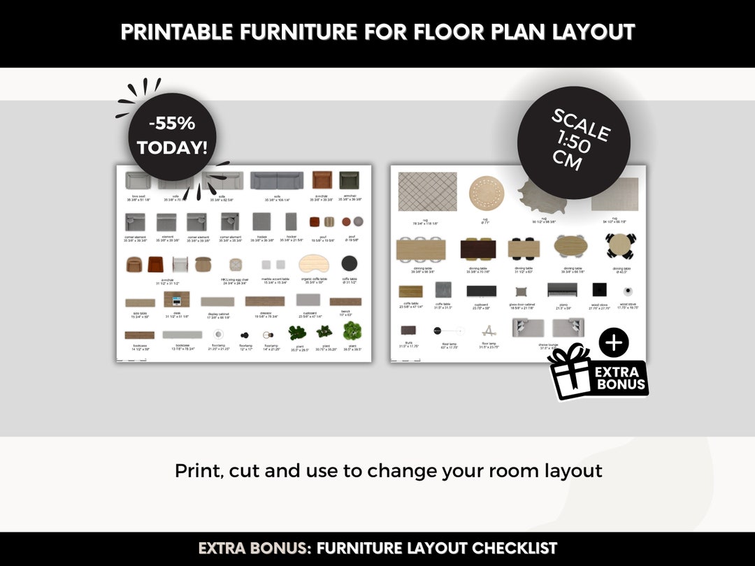 Printable Scale Furniture Cutouts for Living Room Floorplan, Living ...