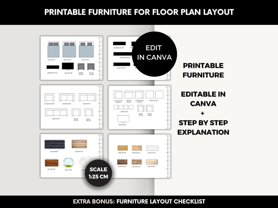 Editable Furniture Template Kit, DIY Floor Plan & Room Design in Canva ...