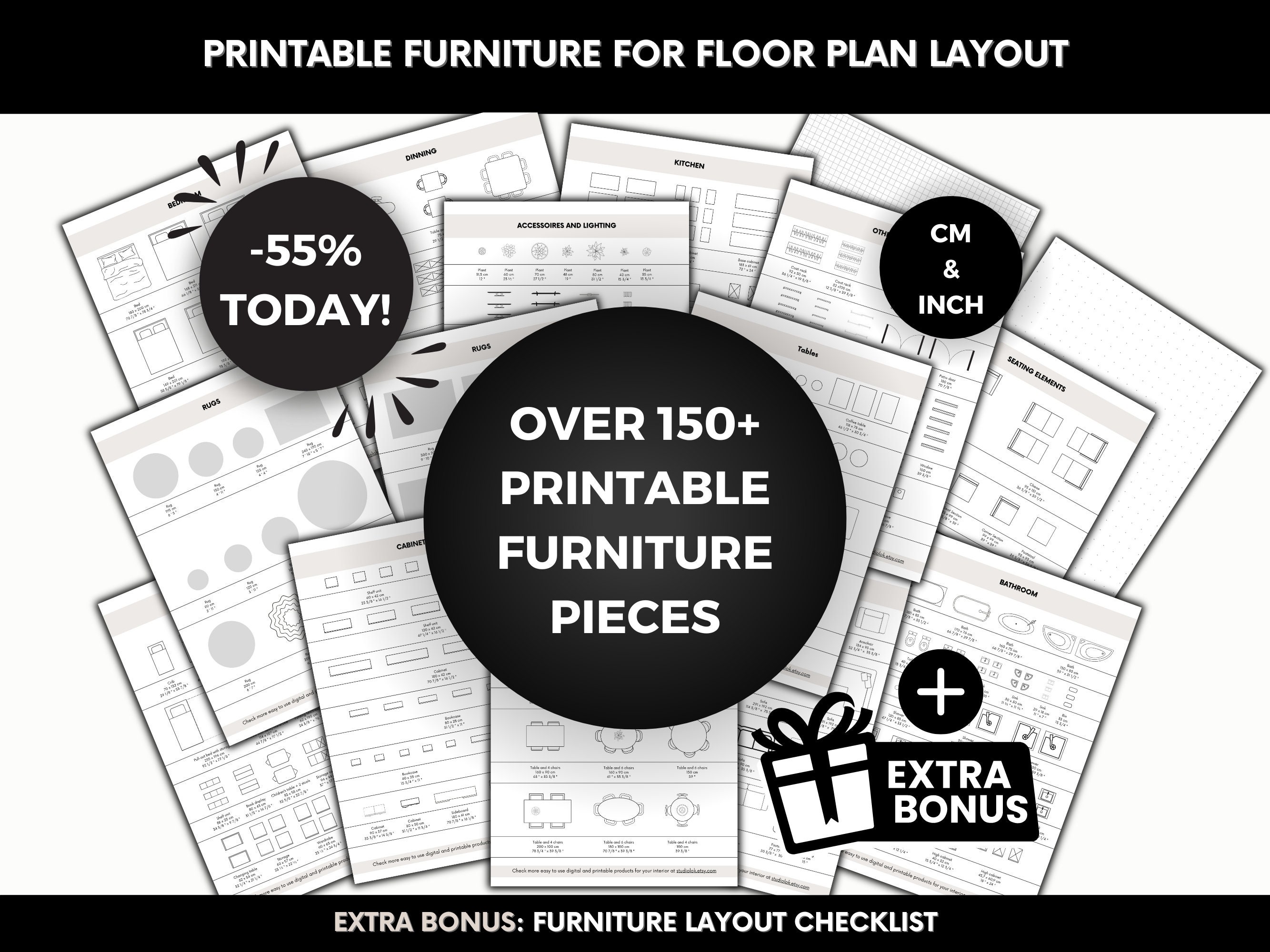 Printable Scale Furniture Templates Interior Design 1:50 Scale DIY ...