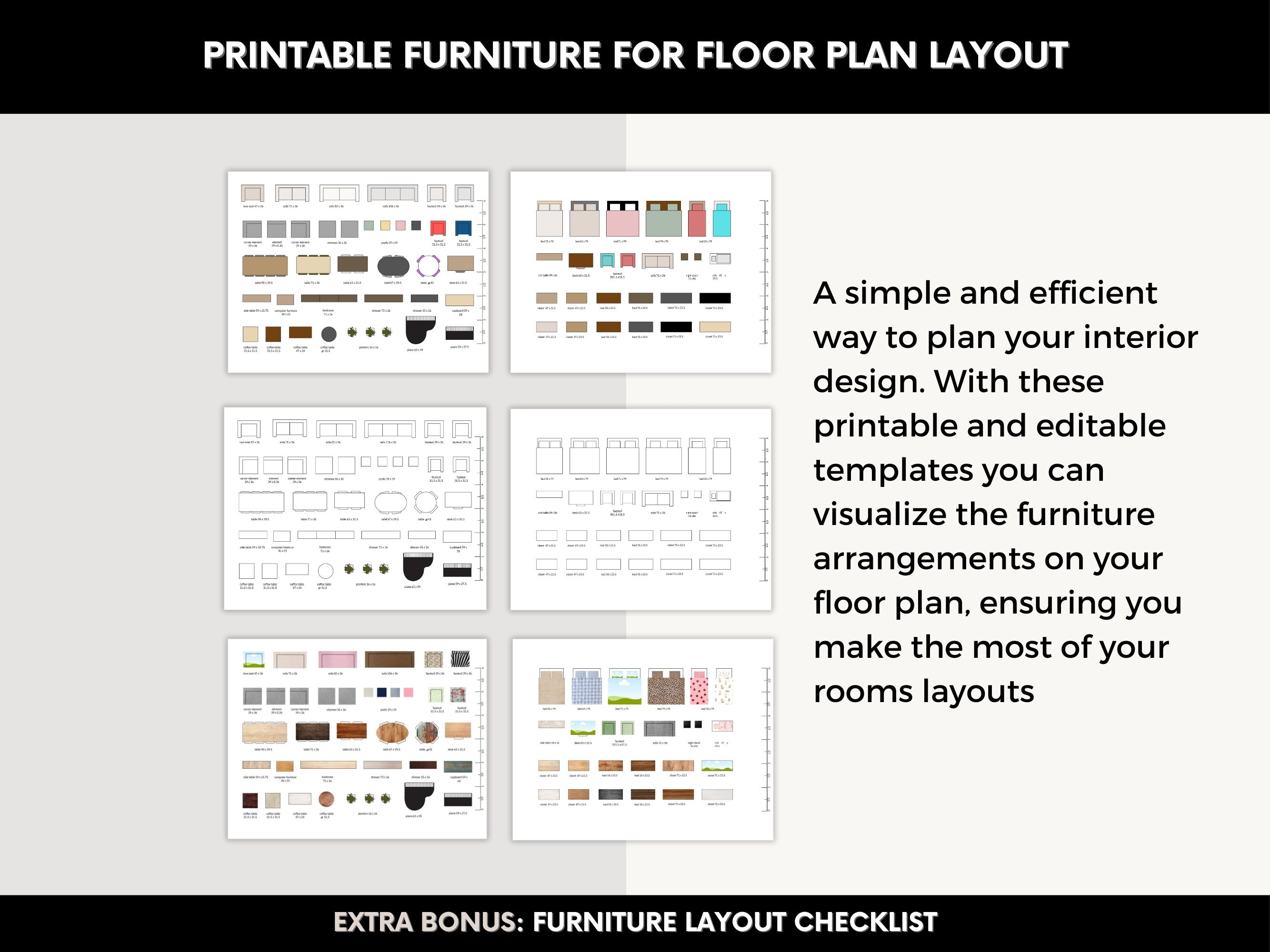Furniture Plan Rooms, Customizable Printable and Editable Furniture ...
