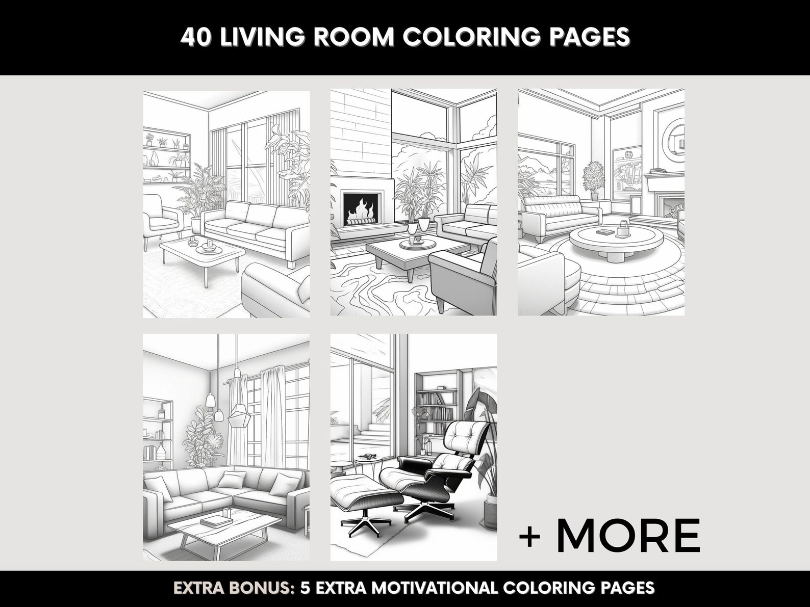 Relaxing Interior Design Coloring Book, 40 Printable Home Decor Pages ...
