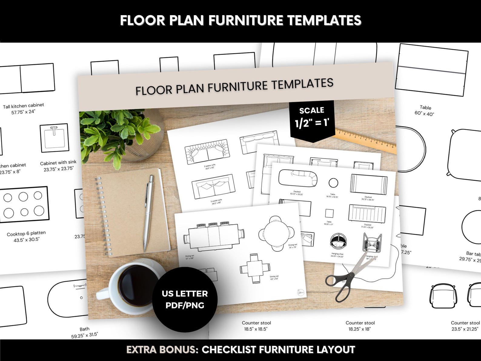 1/2" = 1' Floor Plan Furniture Templates. DIY Miniature Furniture ...