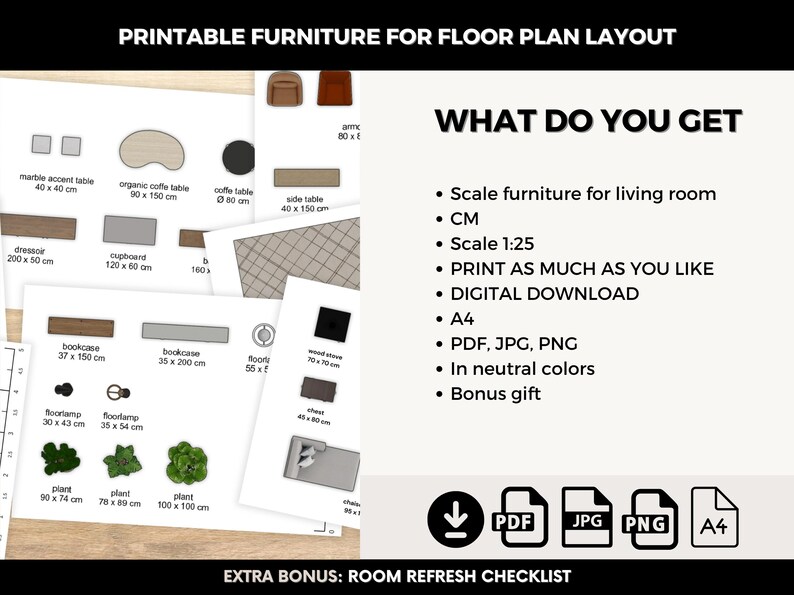 Printable Scale Furniture Cutouts for Living Room Floorplan, Living ...