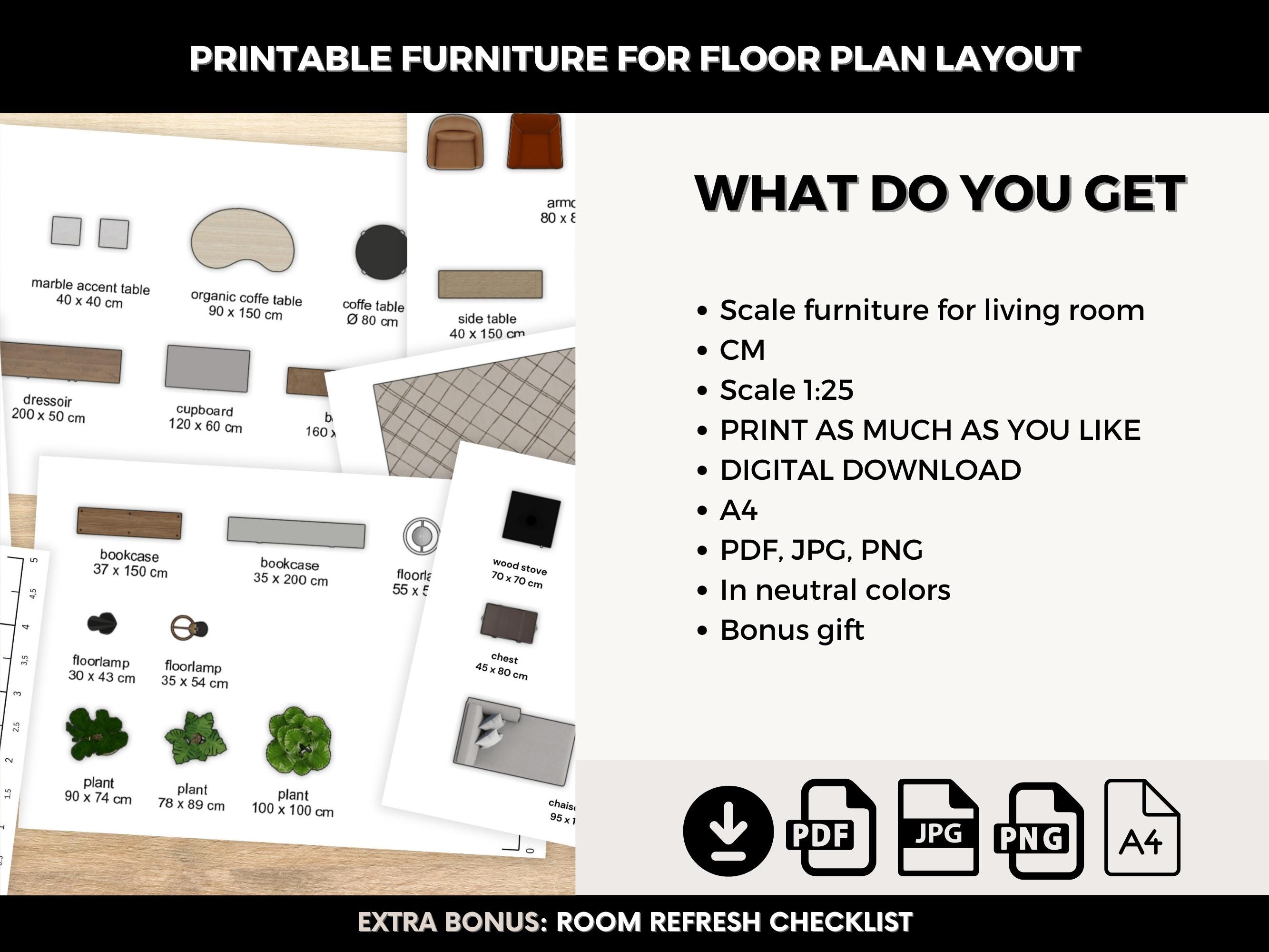 Printable Scale Furniture Cutouts for Living Room Floorplan, Living ...