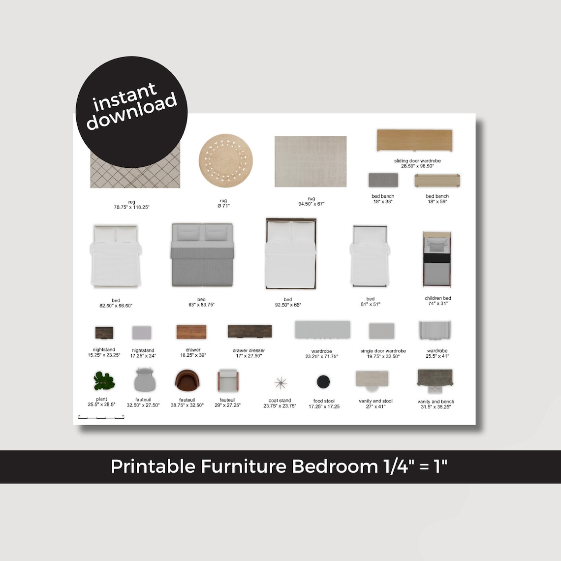 Printable Furniture Bedroom Template, Bedroom Design Kit, Bedroom ...