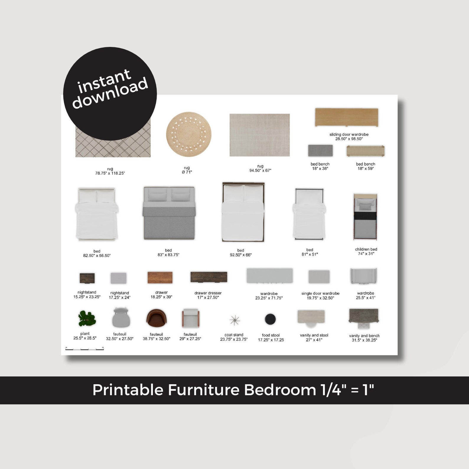 Printable Furniture Bedroom Template, Bedroom Design Kit, Bedroom ...