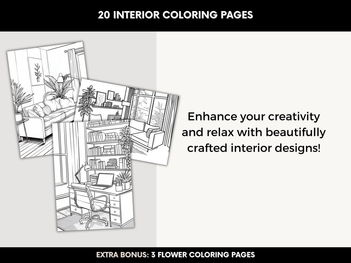 Cozy Home Coloring Pages, Living Room, Kitchen, Bedroom, Bathroom ...
