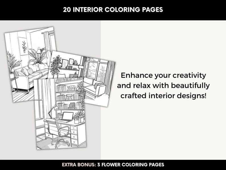 Cozy Home Coloring Pages, Living Room, Kitchen, Bedroom, Bathroom ...