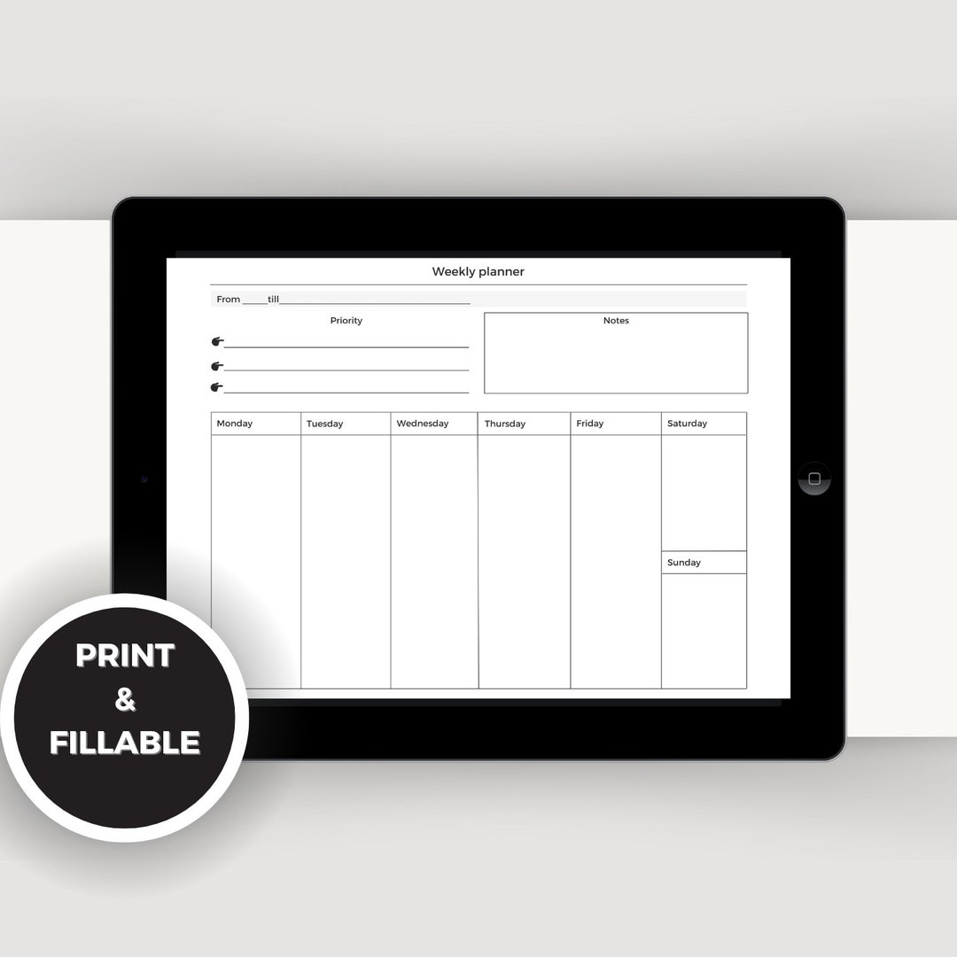 Planner Printable, Weekly Organizer, Black and White Weekly Planner ...