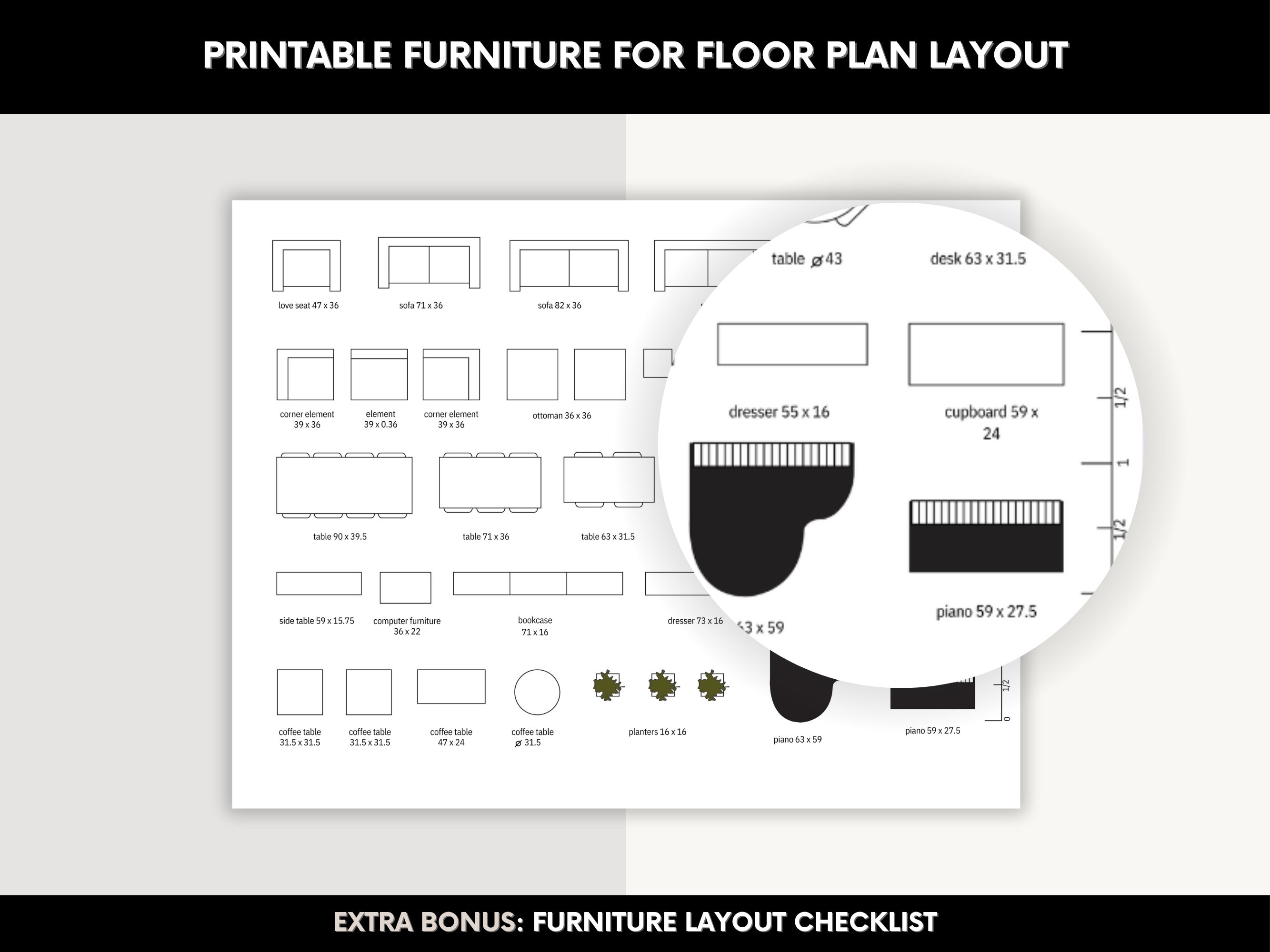 Furniture Plan Rooms, Customizable Printable and Editable Furniture ...