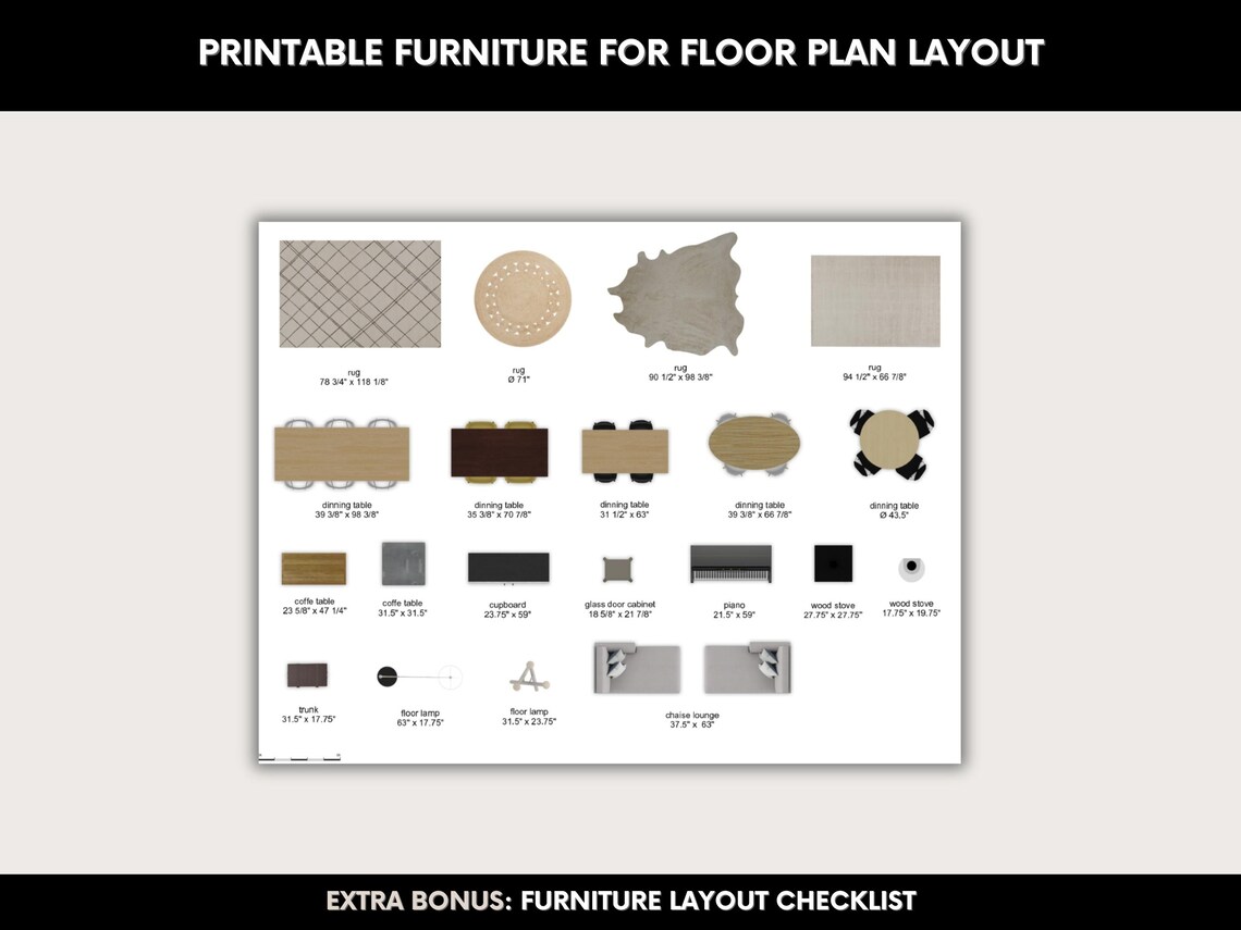 Printable Scale Furniture Cutouts for Living Room Floorplan, Living ...