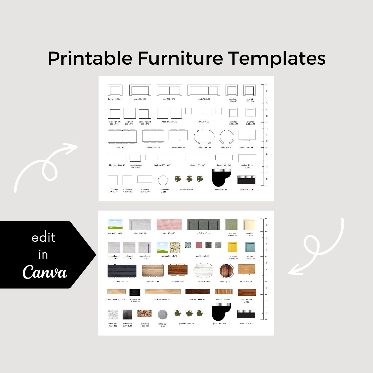Editable Furniture Template Kit, DIY Floor Plan & Room Design in Canva ...
