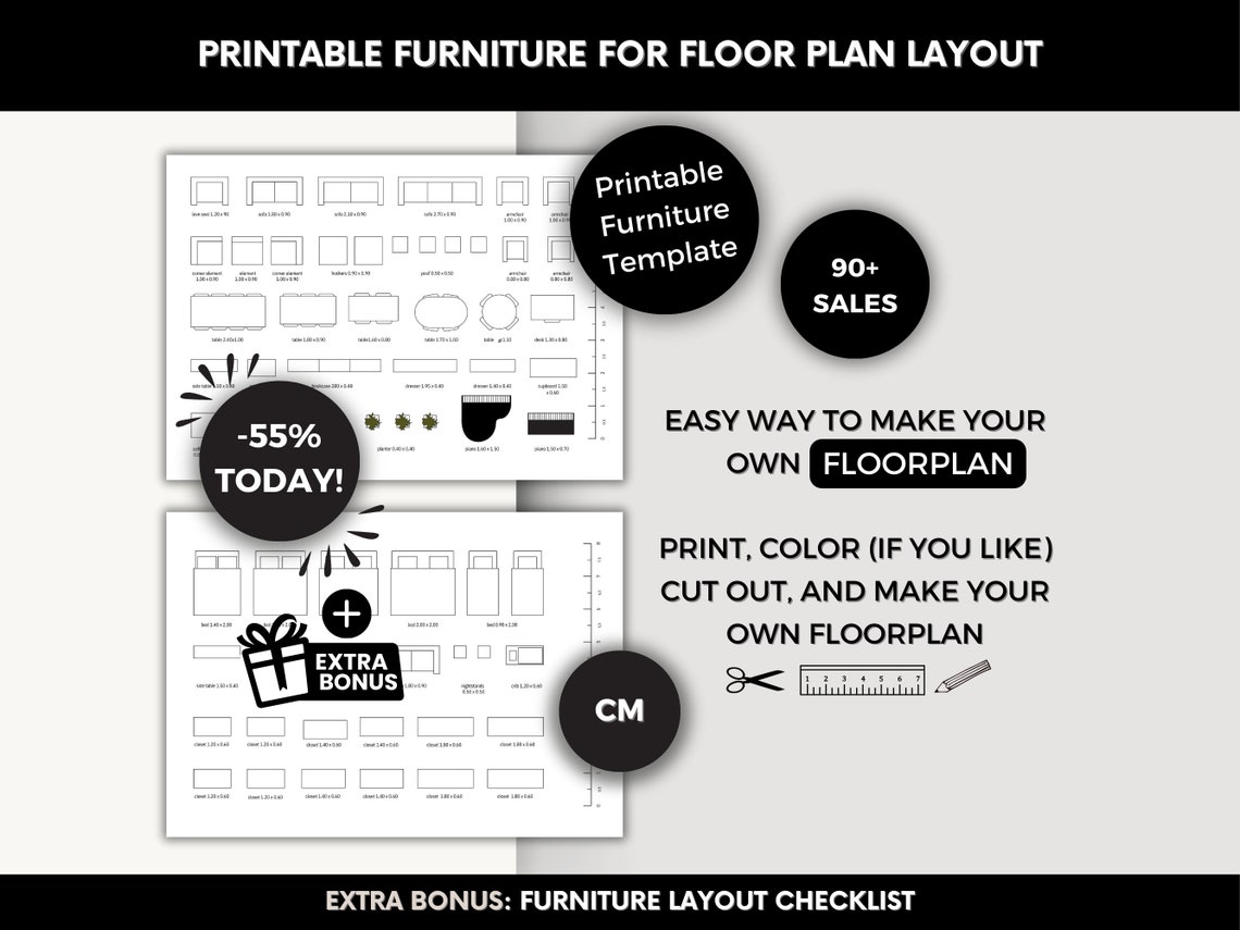Printable Furniture Template for DIY Floorplan Design, Template Scale ...