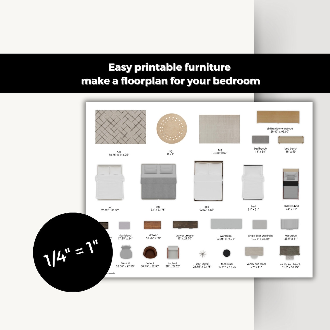 Printable Furniture Bedroom Template, Bedroom Design Kit, Bedroom ...