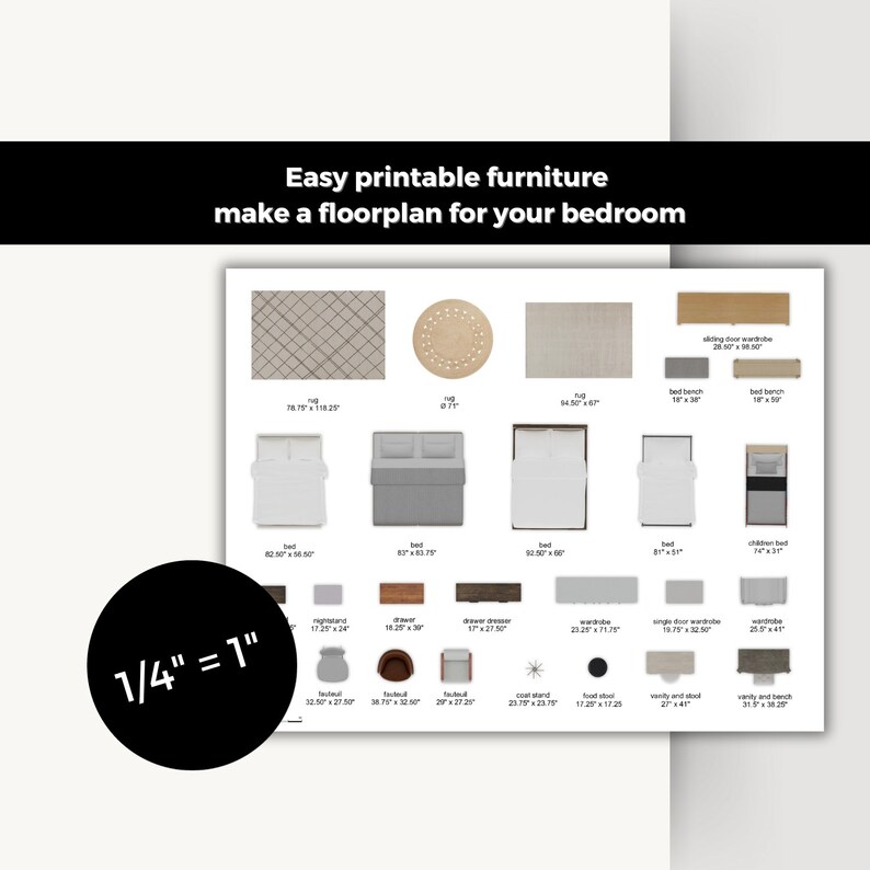 Printable Furniture Bedroom Template, Bedroom Design Kit, Bedroom ...