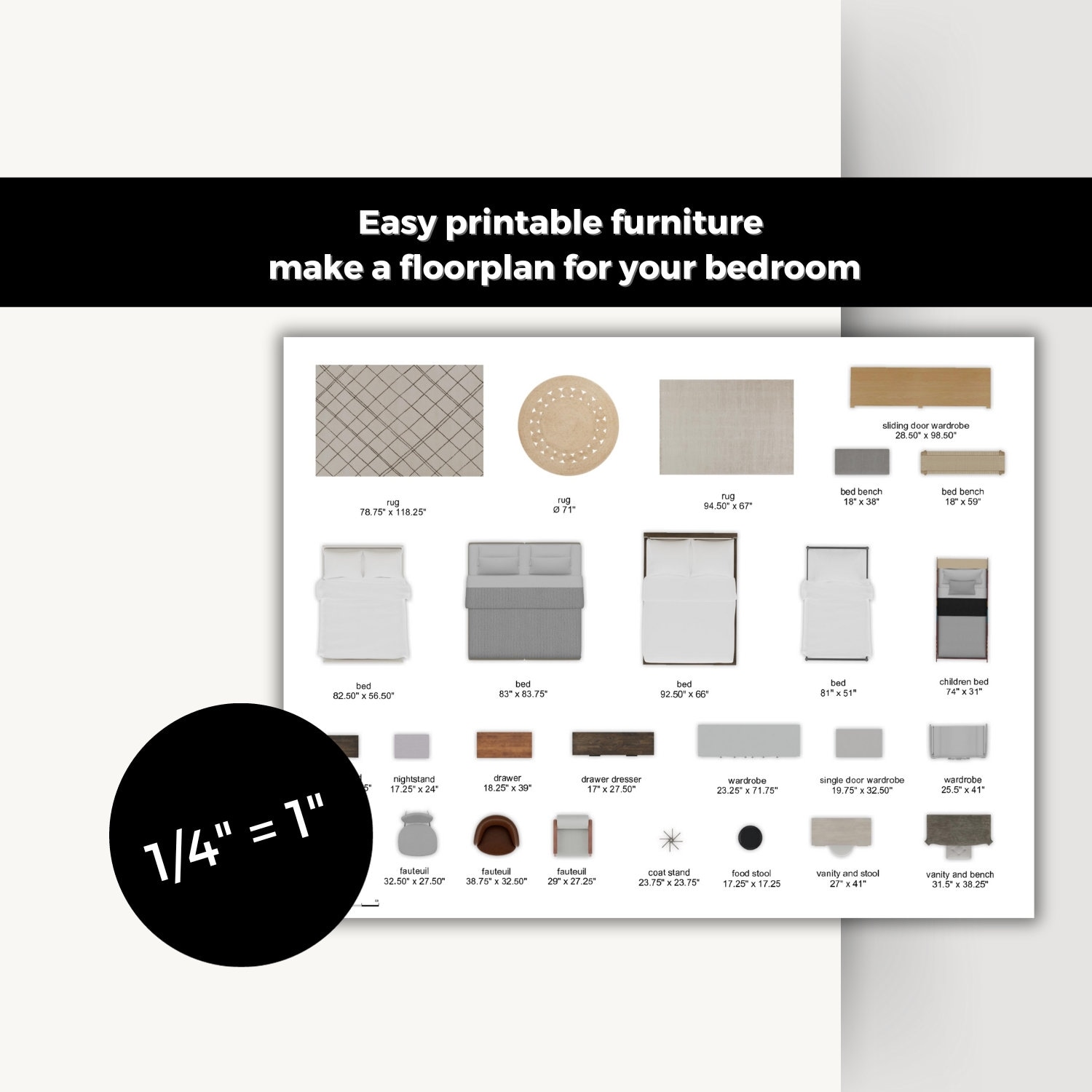Printable Furniture Bedroom Template, Bedroom Design Kit, Bedroom ...