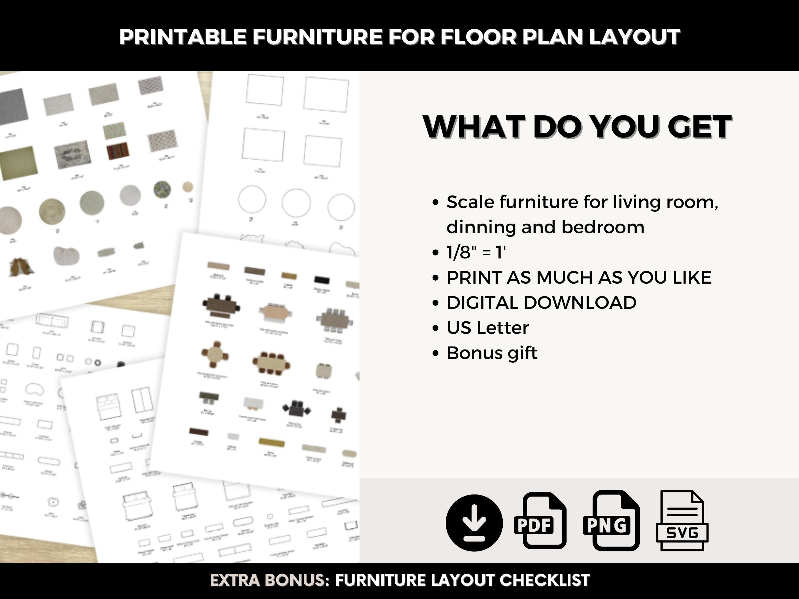 Printable Scale Furniture Templates Interior Design Scale 1/8" DIY ...