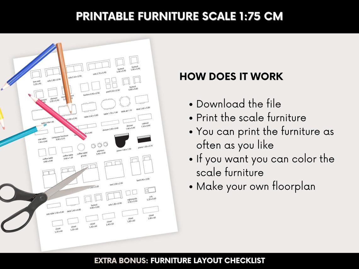 Printable Scale Furniture Template, 1:75 Interior Design Floor Plan Kit ...