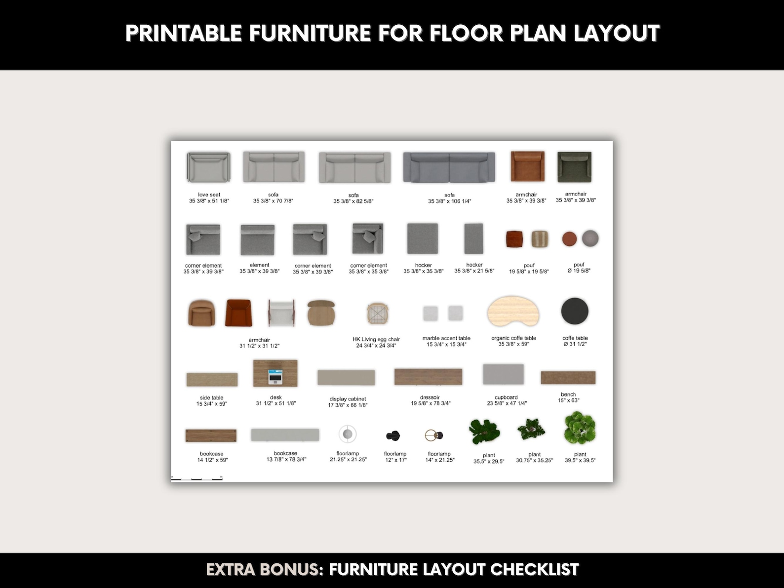 Printable Scale Furniture Cutouts for Living Room Floorplan, Living ...